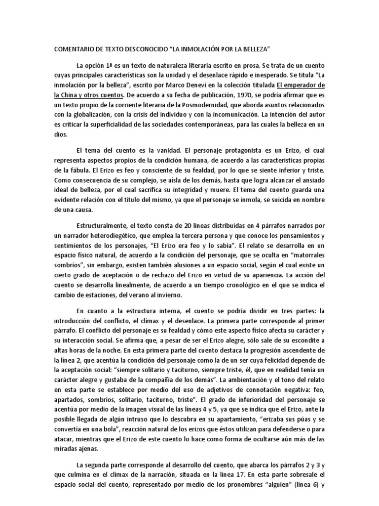 La Inmolacion Por La Belleza | PDF | Cuentos | Narración