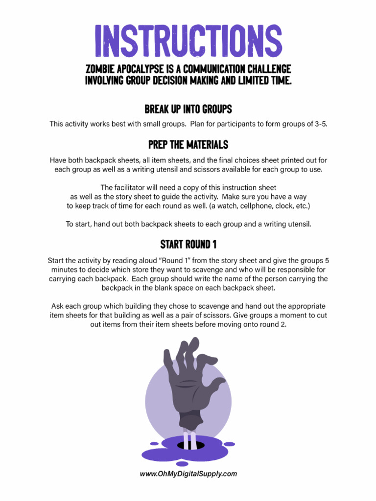Zombie Apocalypse Instructions and Story | PDF