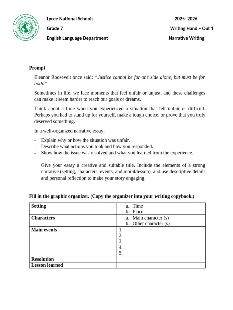 Unit 1 Narrative Writing Prompt 1 | PDF