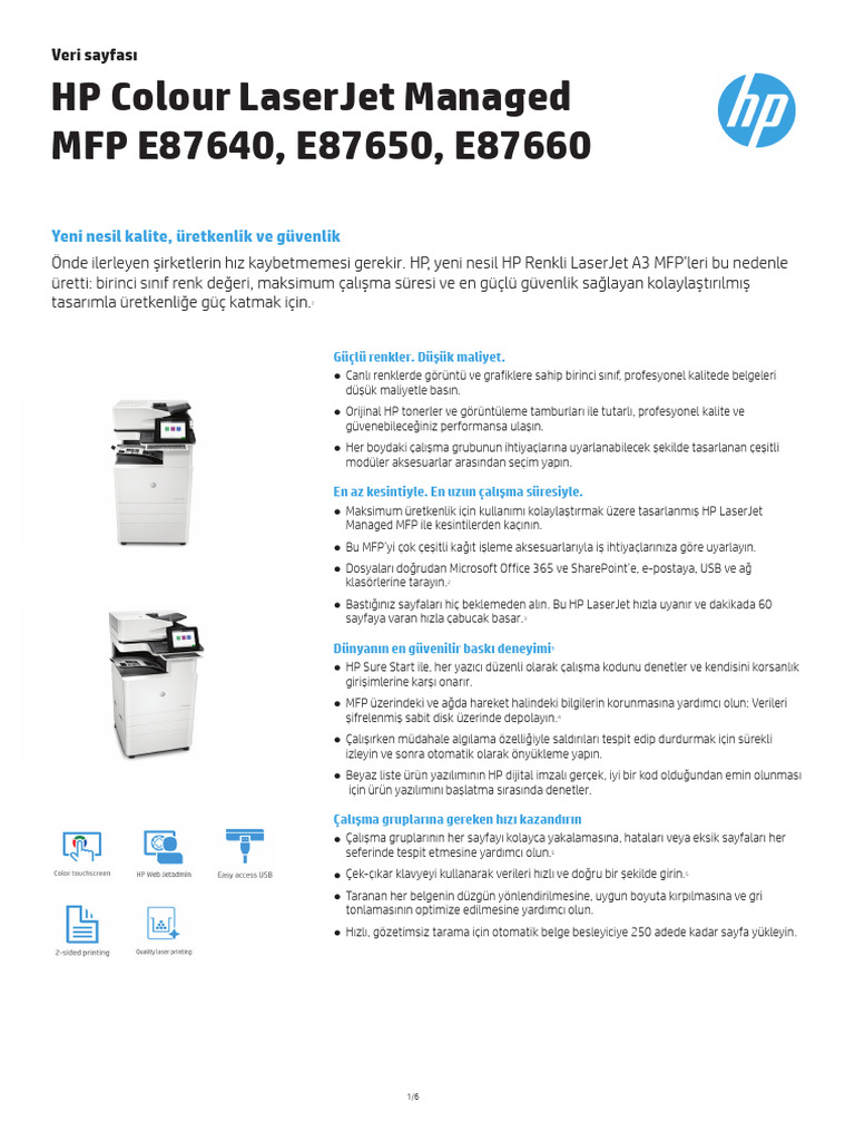 A Ti̇pi̇ - HP Color Laserjet Managed MFP E87640 E87650 E87660 TR | PDF