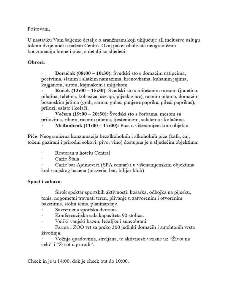 Ponuda-Ajdinovići, Srca Turističko Naselje | PDF