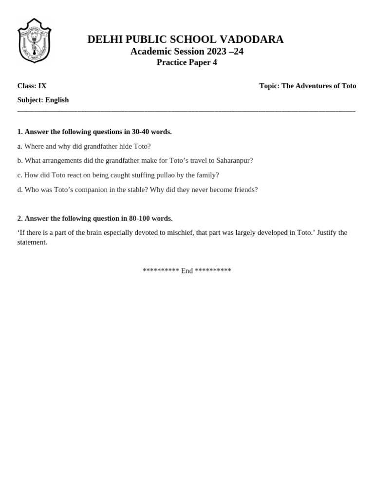 Class IX Practice Paper 4 | PDF