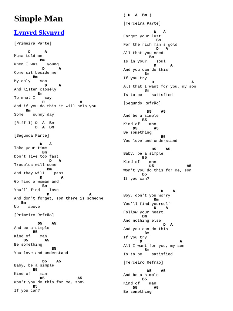 Lynyrd Skynyrd's Simple Man Lyrics | PDF