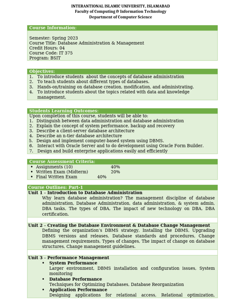 Database Administration Course Overview | PDF | Databases | Pl/Sql