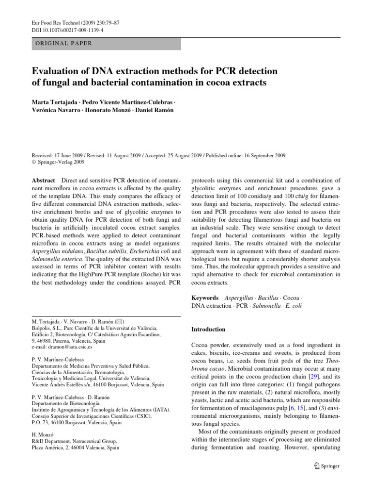 Evaluation of DNA Extraction Methods For PCR Detection 2009 | PDF ...