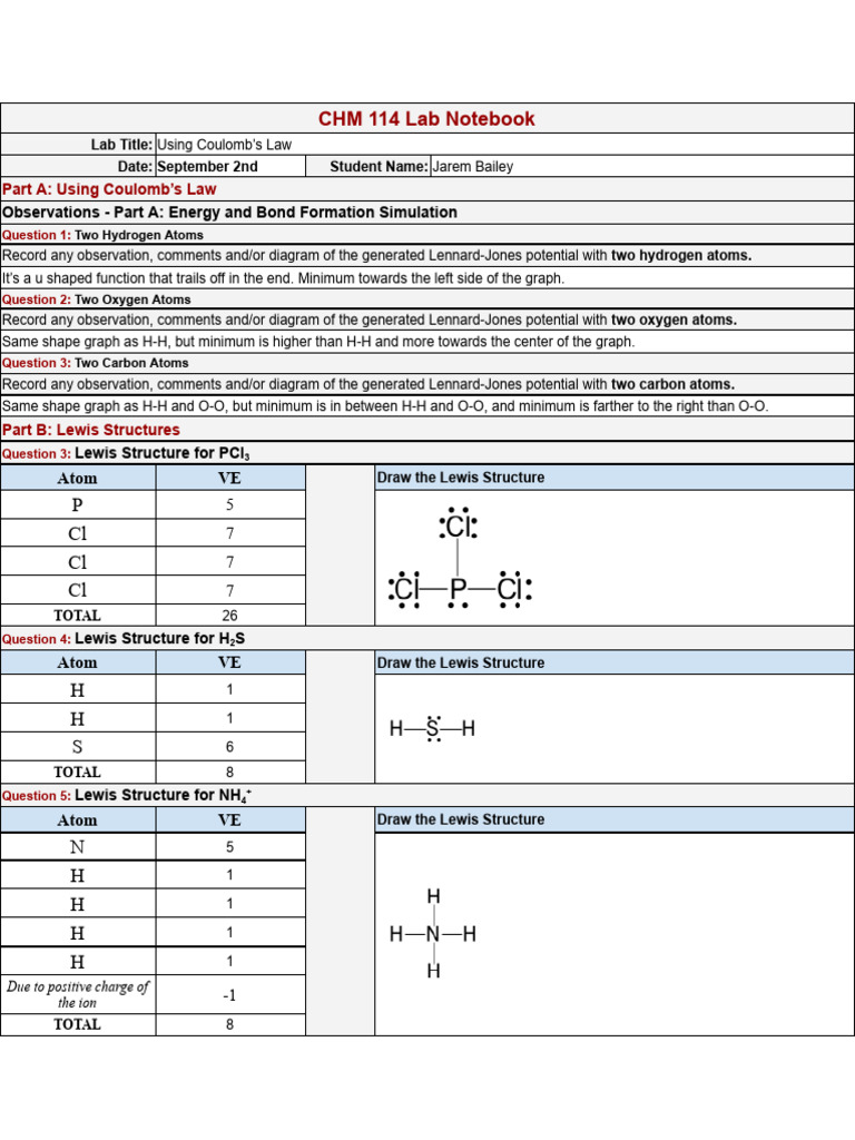 114 Lab Notebook - Understanding Covalent Bonds | PDF | Chlorine ...