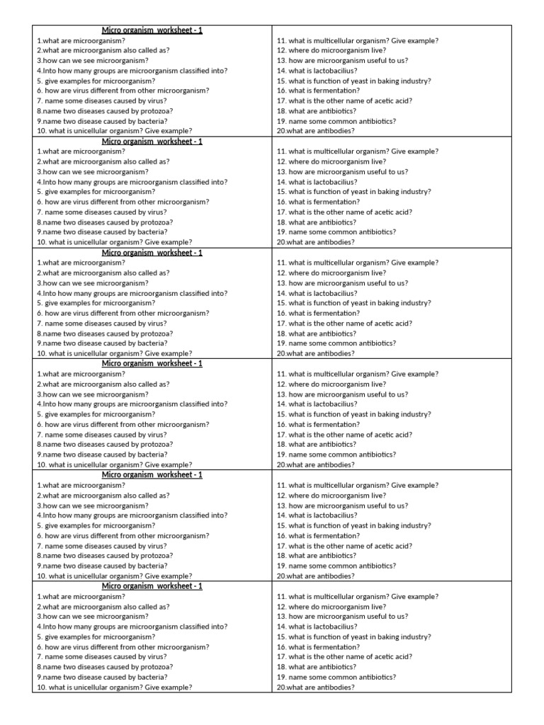 Micro Organism Worksheet - 12,3 | PDF | Microorganism | Pathogen