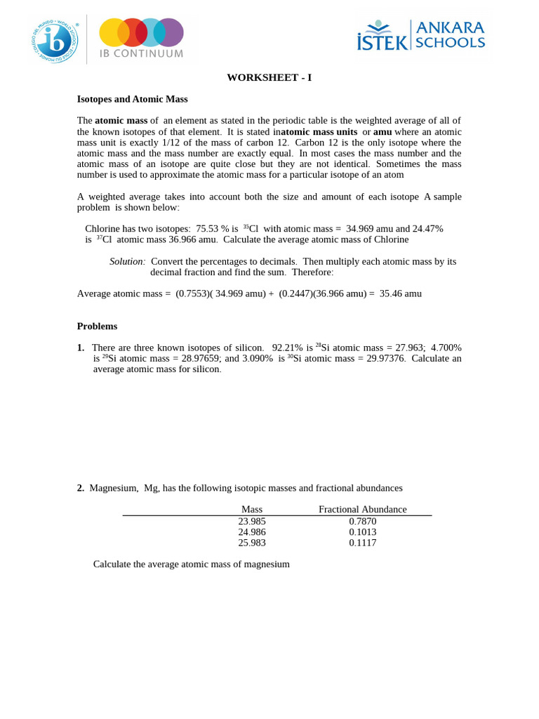 Isotope Calculations and Atomic Mass Guide | PDF | Isotope | Chemical ...