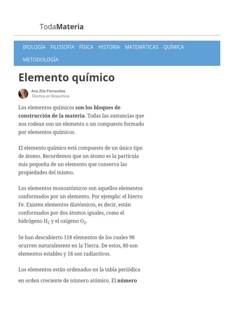 Elemento Químico - Definición, Características y Clasificación. - Toda ...