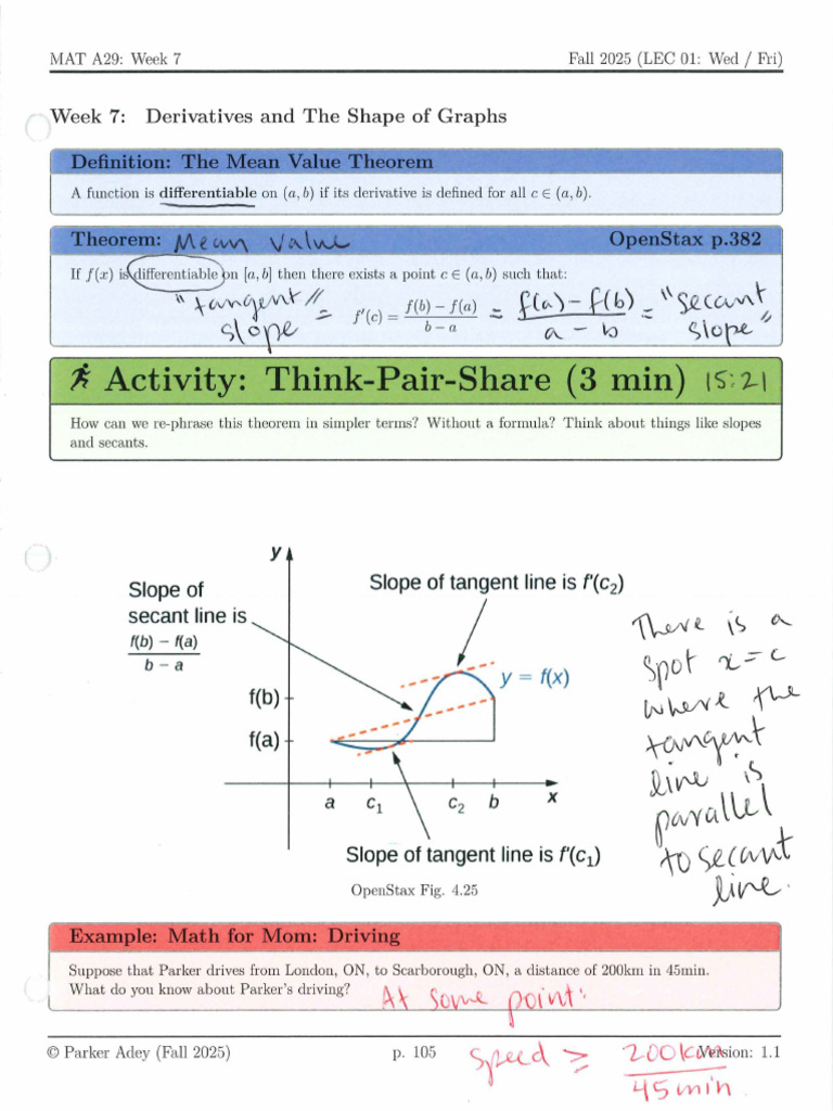Mat A29 Fall 2025 Lecture Notes Week 07 LEC 01 FILLED Ocr | PDF | Slope ...