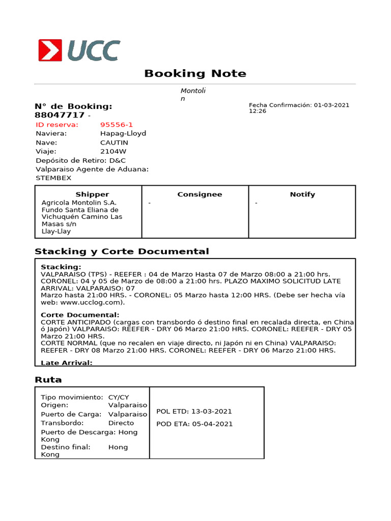 Booking Note | PDF