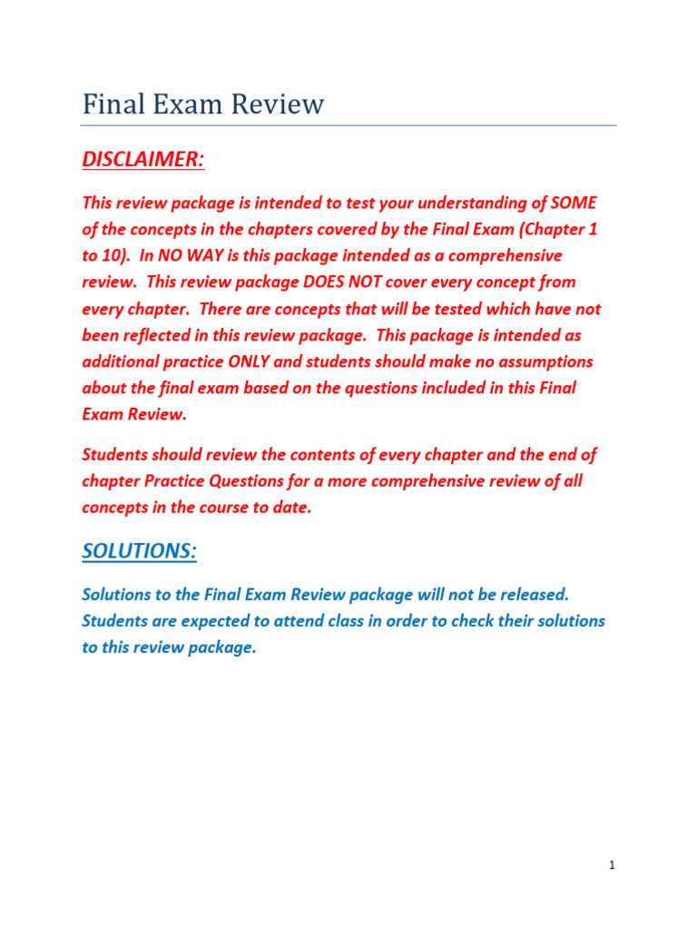 Final Exam Review Package Guide | PDF | Expense | Equity (Finance)