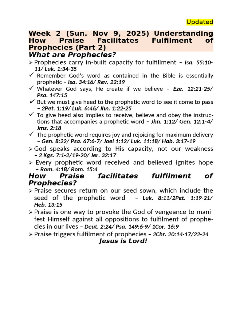 Praise and Prophecy Fulfillment Guide | PDF
