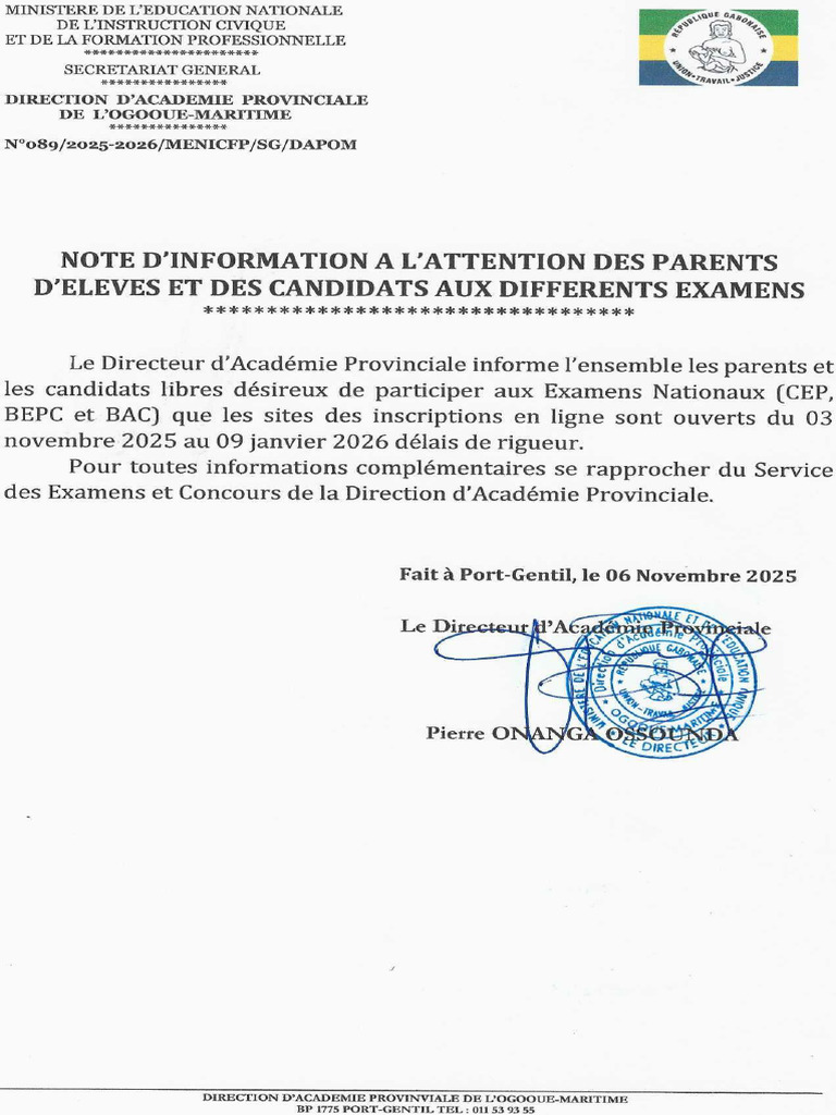 Note D'information Et Calendrier 089 | PDF