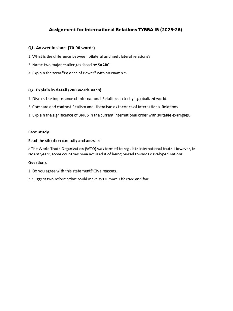 Assignment For International Relations TYBBA IB | PDF