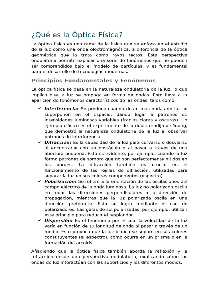Que Es La Optica Fisica. | PDF | Óptica | Ligero