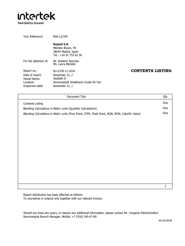 Example of Crude Oil Blend (Metric Calculation) | PDF | Barrel (Unit ...