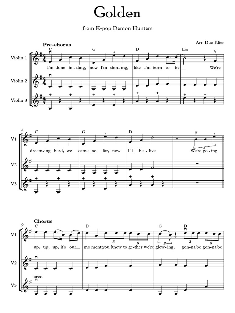 Golden Kpop Demon Hunters For Violin Ensemble | PDF