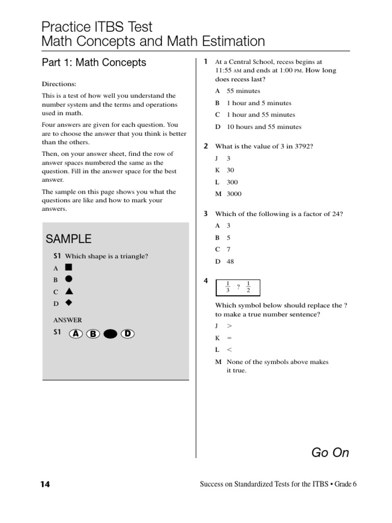 ITBS Math Concepts Practice Test | PDF | Shape