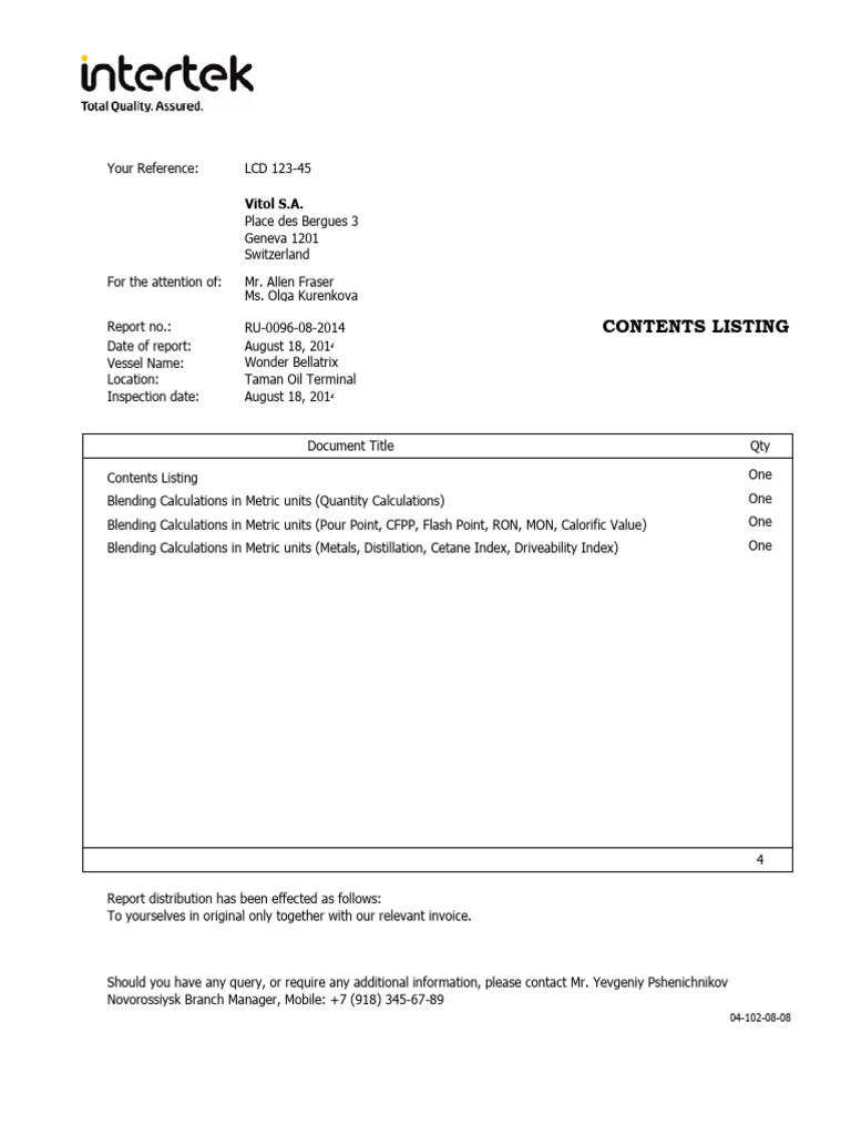 Example of Gas Oil Blend (Metric Calculation) | PDF | Fuel Oil ...