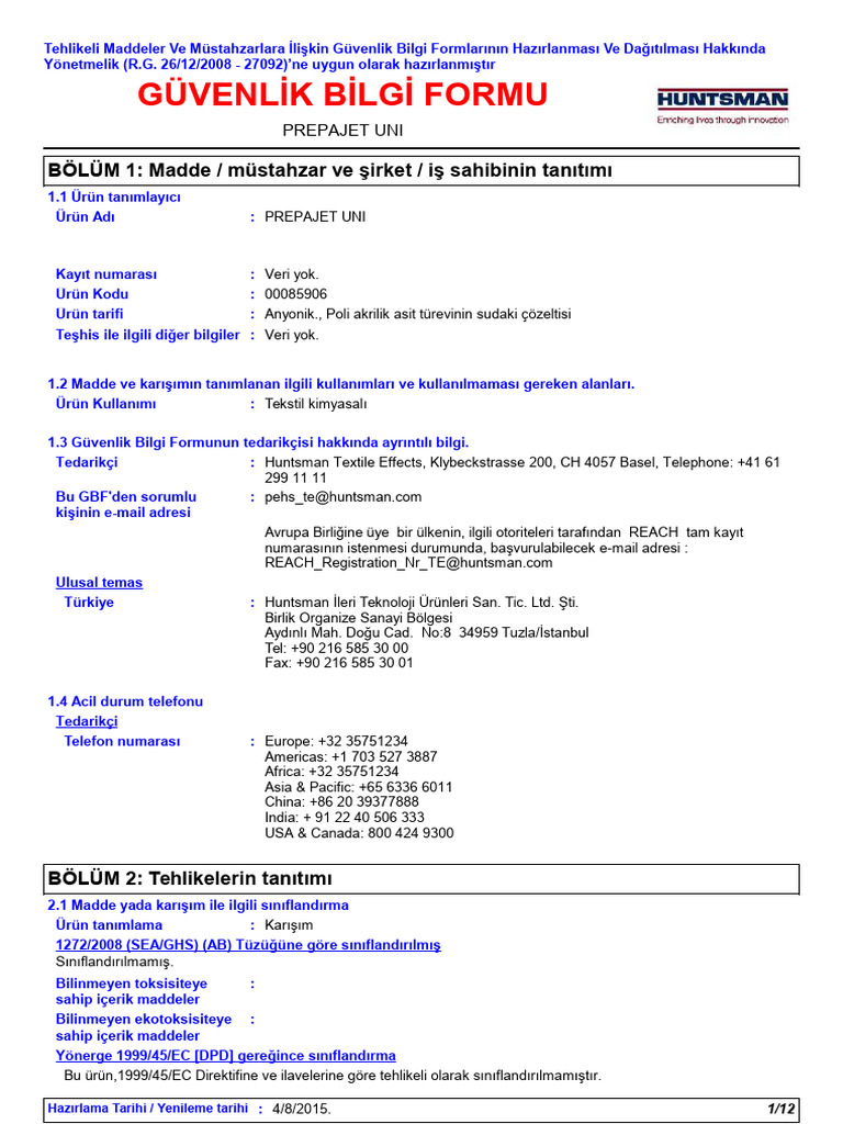 PREPAJET UNI (Msds TR) | PDF