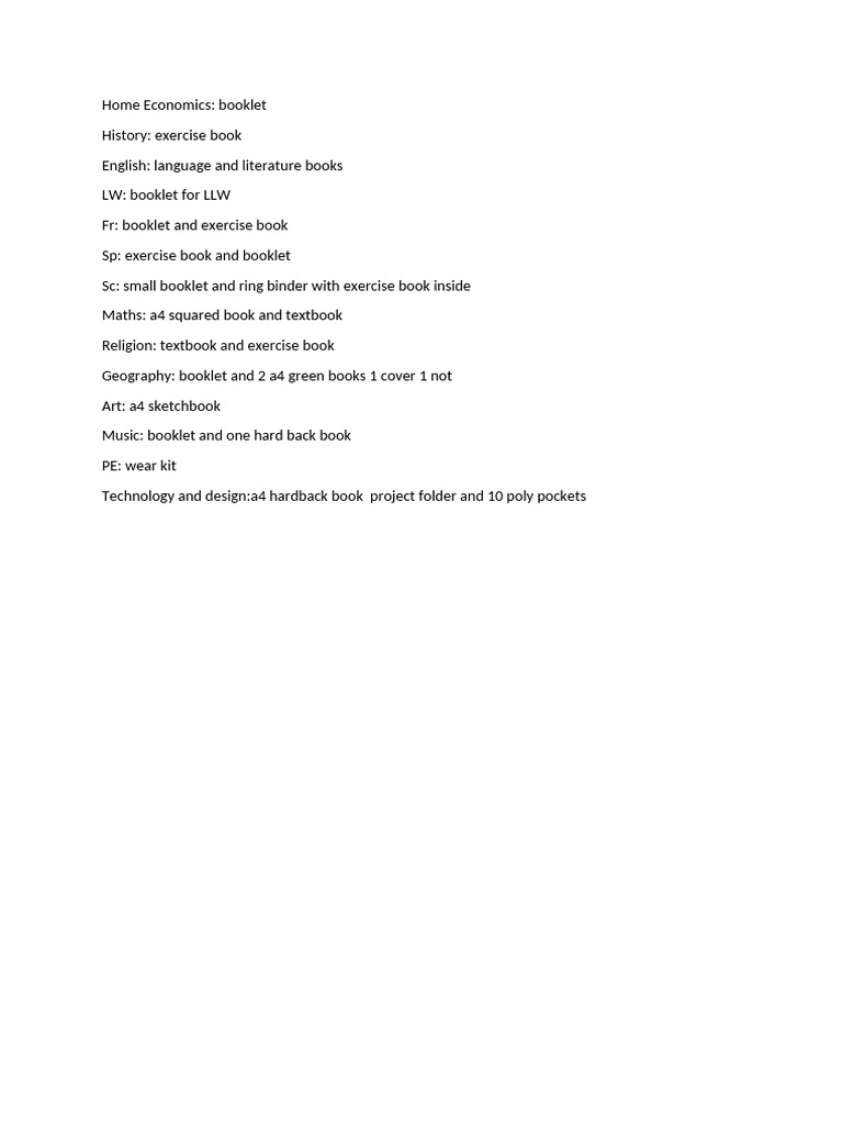 Books We Need For Each Subject | PDF