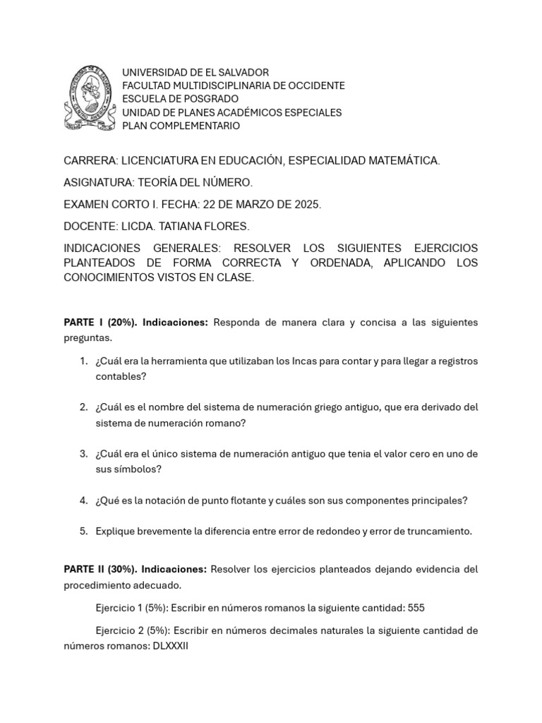 Examen Corto i - Tdn | PDF | Decimal | Codificaciones