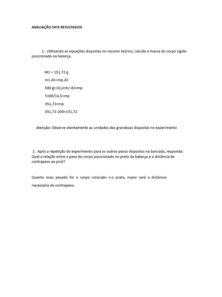 Cálculo de Massa e Relação de Pesos | PDF