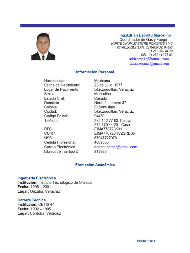 Curriculum Adrian Espiritu Enviar | PDF