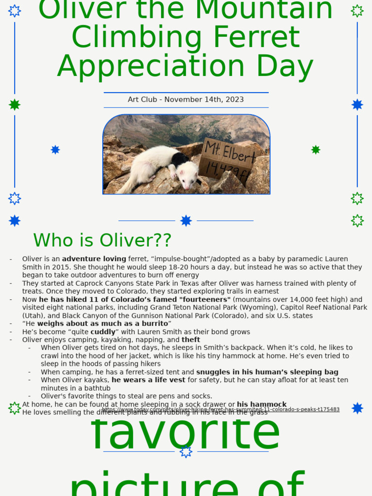 Oliver The Mountain Climbing Ferret Appreciation Day | PDF