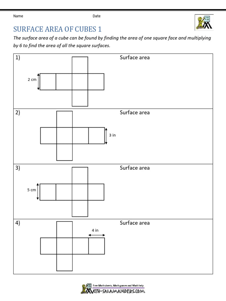 Surface Area Cubes 1 | PDF
