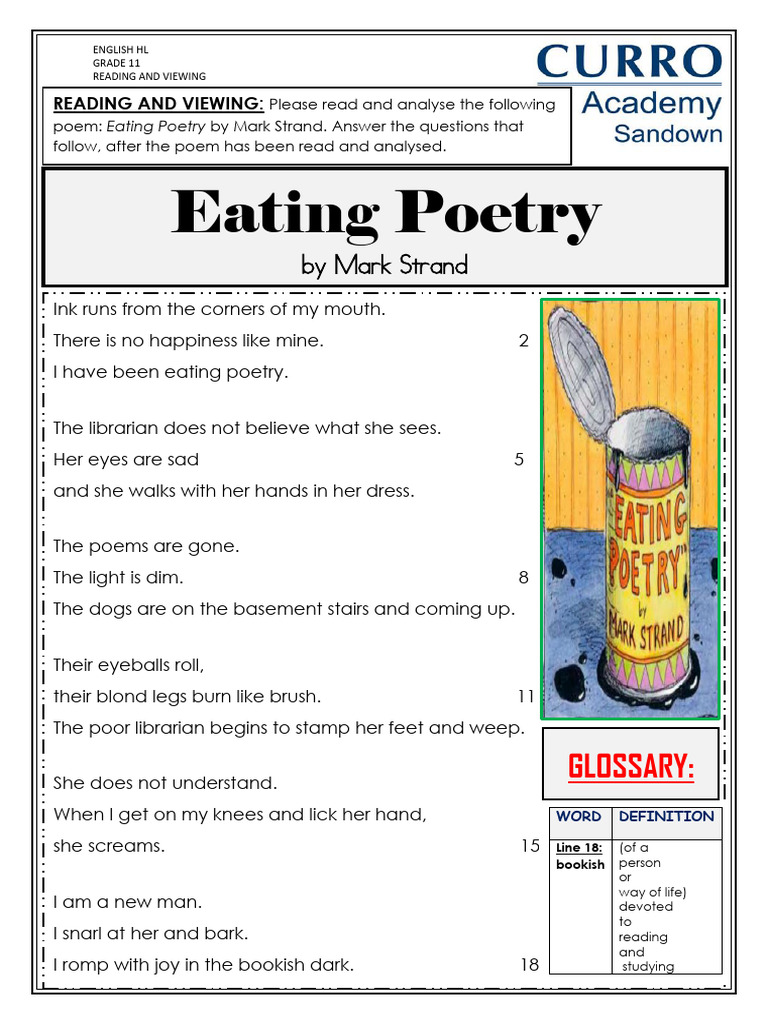 GR 11 - R & V - Poem - Eating Poetry by Mark Strand | PDF | Poetry ...