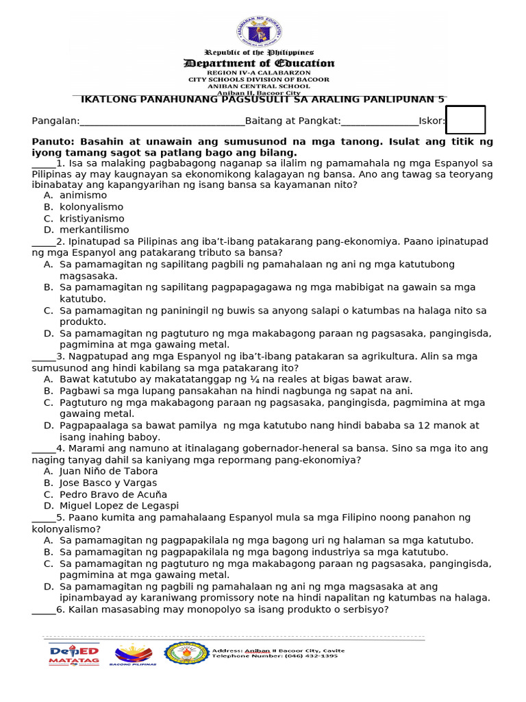 AP Periodical Test q3 | PDF