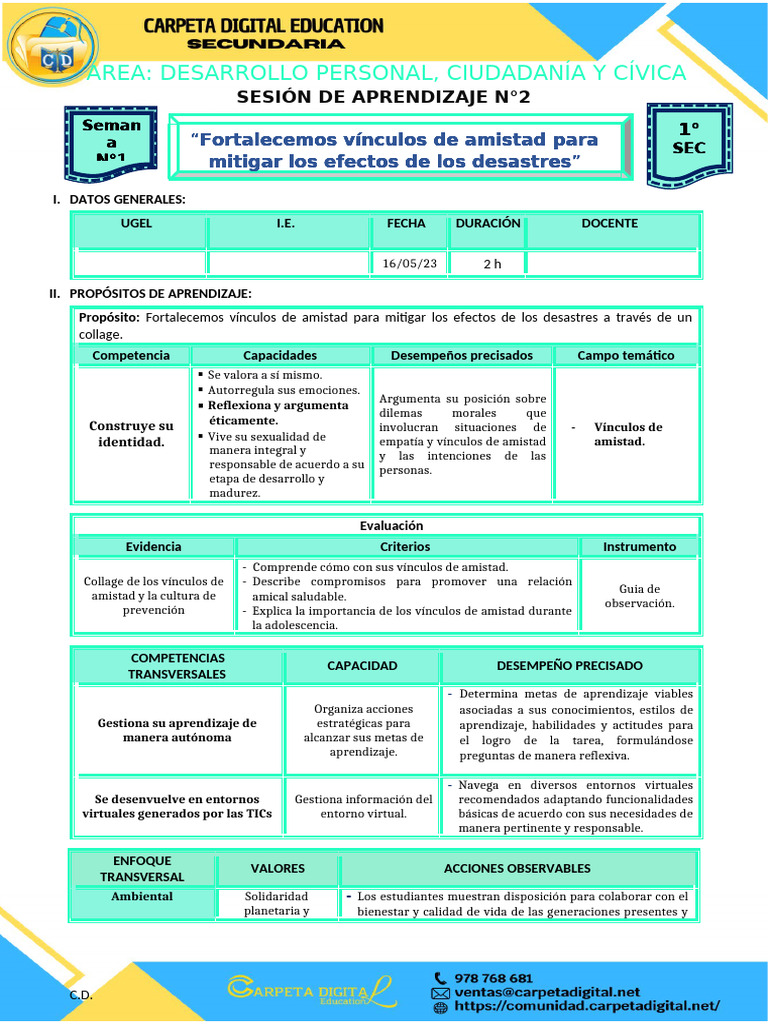 1° Sesión de Aprendizaje Sesión2-Sem.1-Exp.3 - DPCC | PDF | Aprendizaje | Ciencias del ...