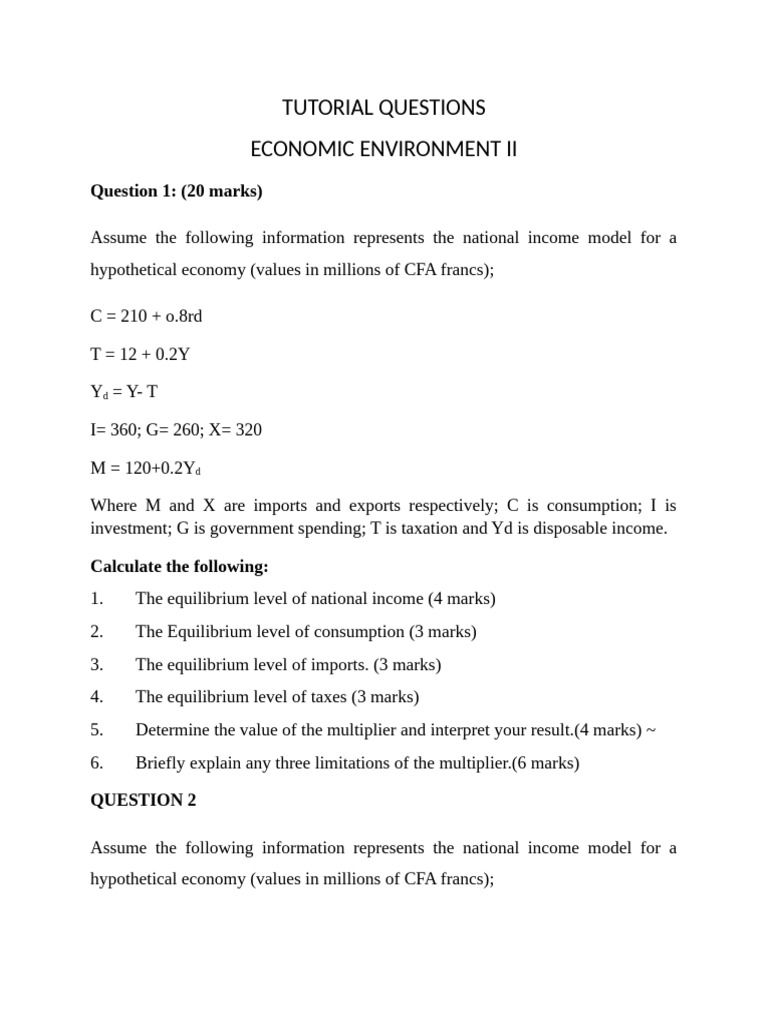 National Income Model Analysis Tutorial | PDF | Consumption (Economics ...