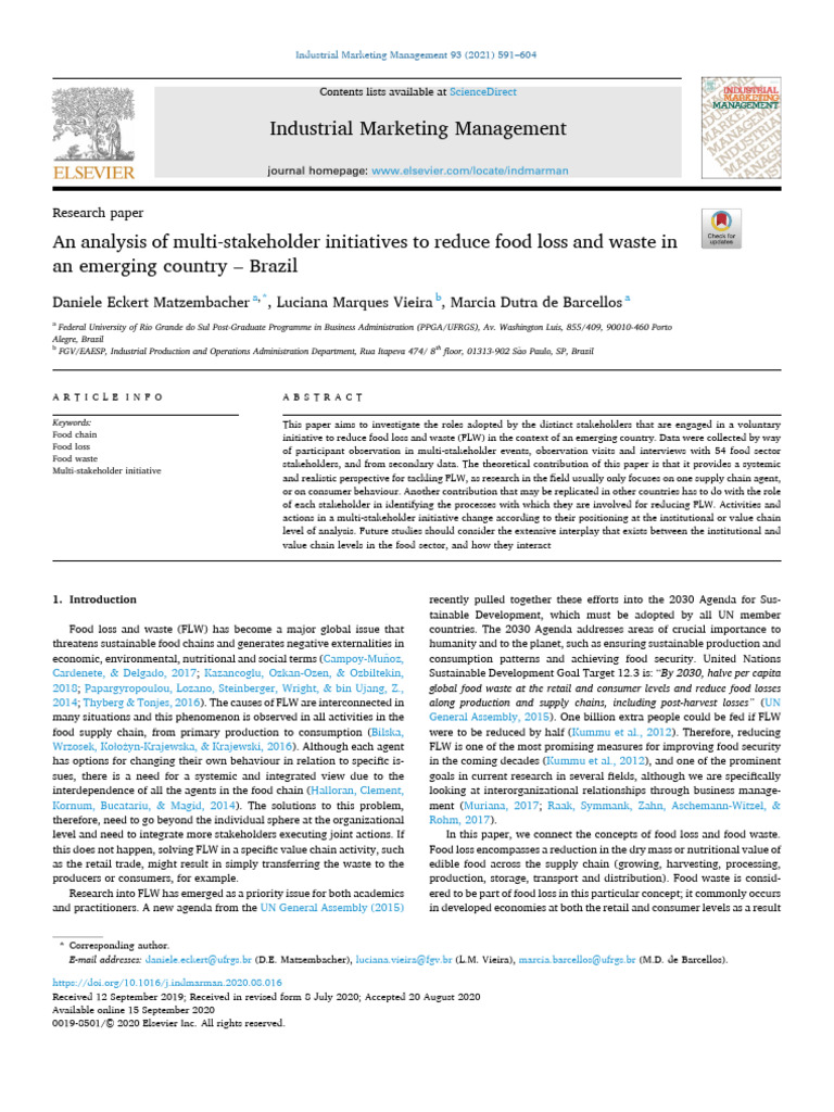 Reducing Food Waste in Brazil: A Study | PDF | Governance | Supply Chain