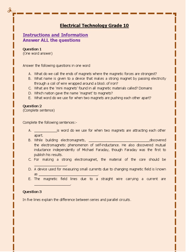 Instructions and Information Answer ALL The Questions: Electrical ...