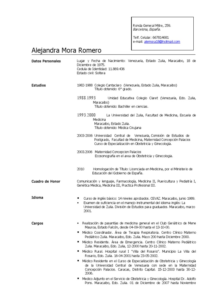 Curriculum Vitae - Alejandra | PDF | Medicina | Venezuela