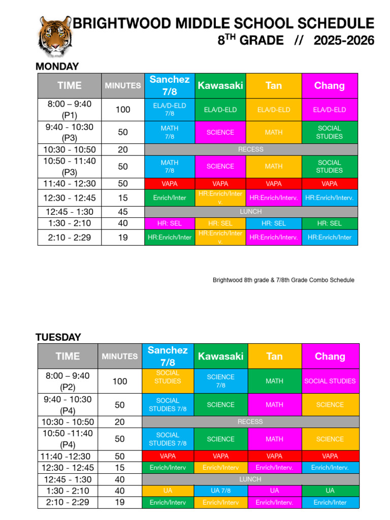 FINAL 8th Grade 25-26 - Middle School Schedules | PDF