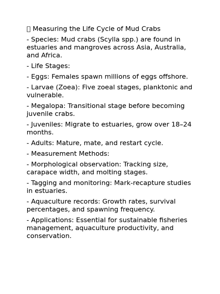 How To Measure The Life Cycle of Mud Crabs | PDF