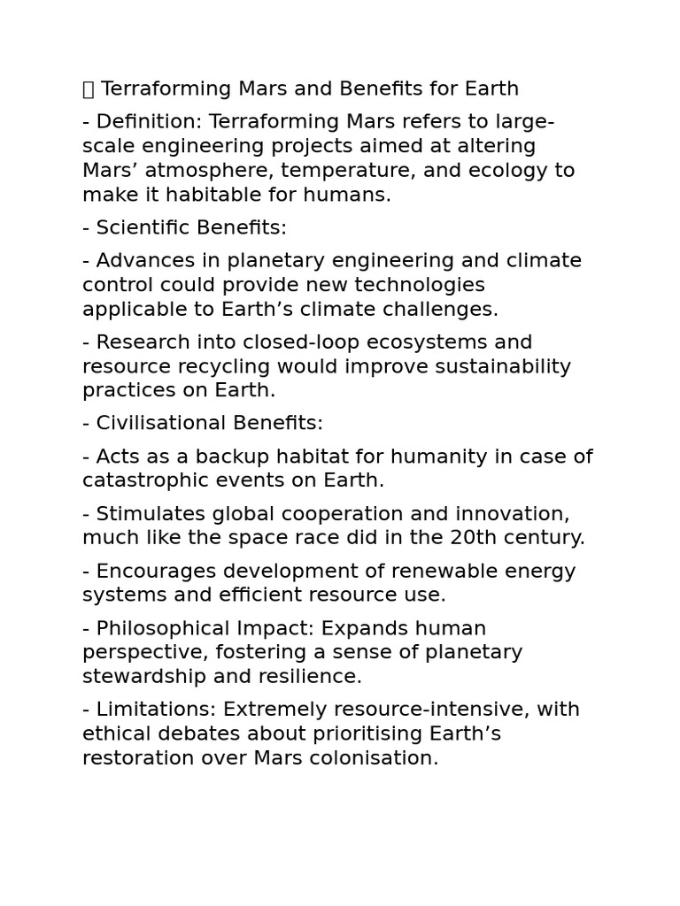 How Does Terraforming Mar Benefit Our Civilisation On Earth | PDF
