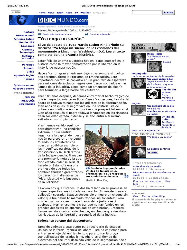 Martin Luther King: "Yo tengo un sueño" | PDF