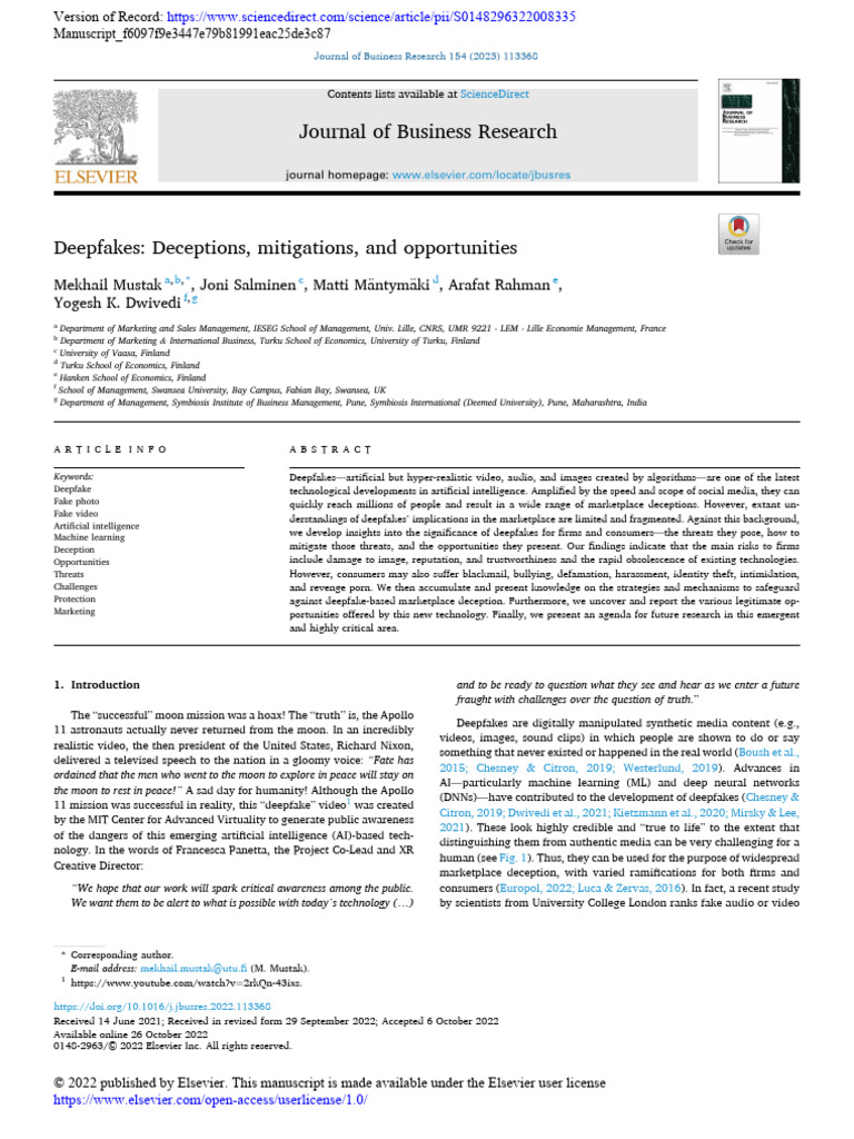 Deepfakes: Risks and Opportunities in Business | PDF | Deception ...