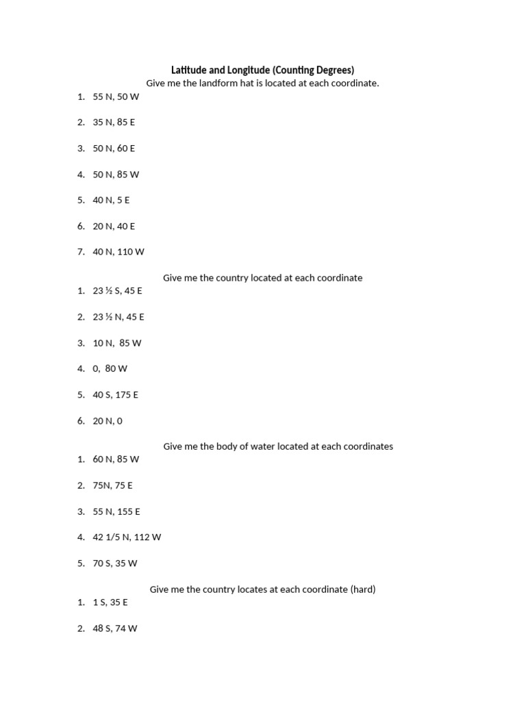 Latitude+and+Longitude+Counting+Degrees | PDF