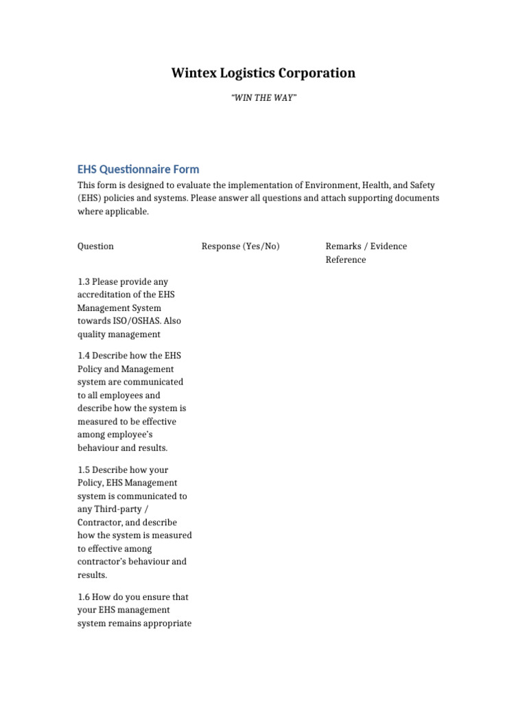 Wintex EHS Forms and Checklists | PDF | Risk | Occupational Safety And Health