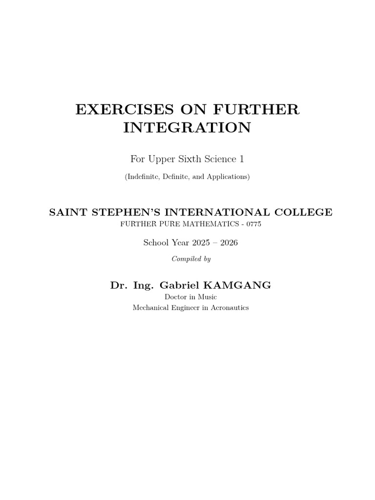 Exercises On Further Integration | PDF | Trigonometric Functions ...