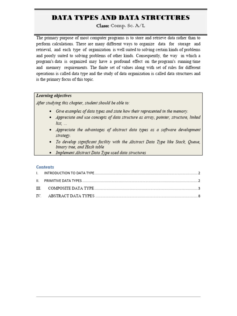 Data Types and Data Structures | PDF | Data Type | Integer (Computer Science)