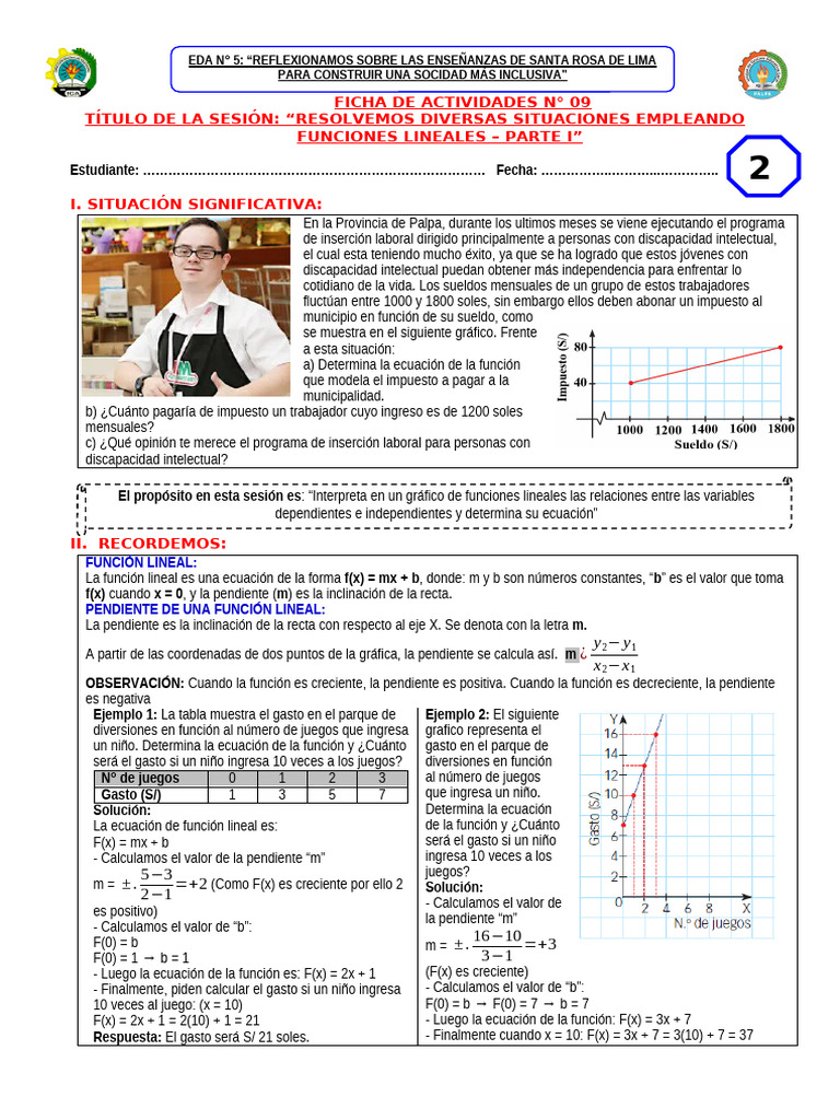 FICHA 2 - Funcion Lineal | PDF | Pendiente | Matemática Elemental