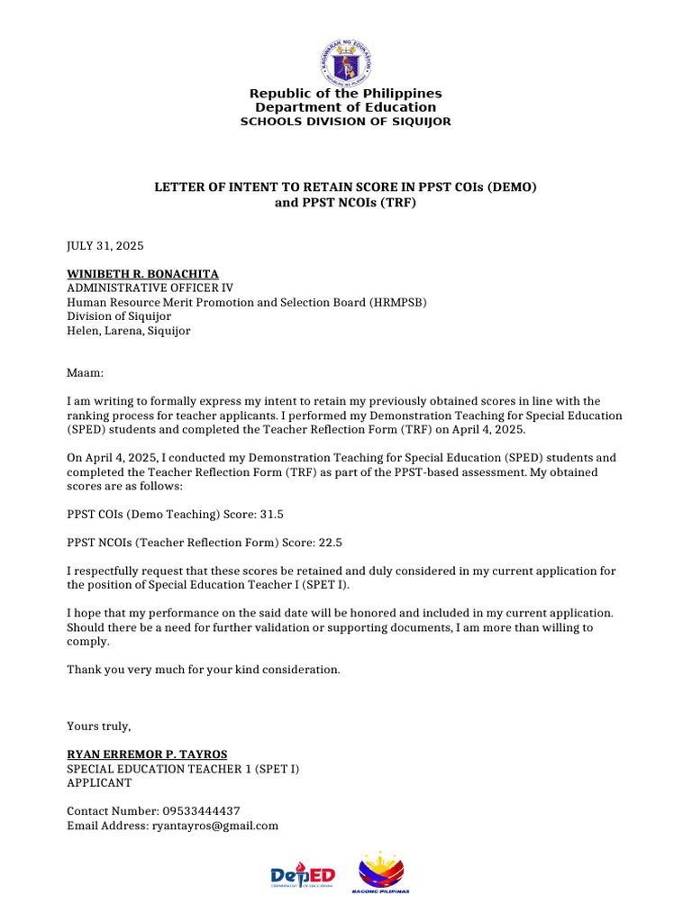 Letter of Intent To Retain The Score | PDF