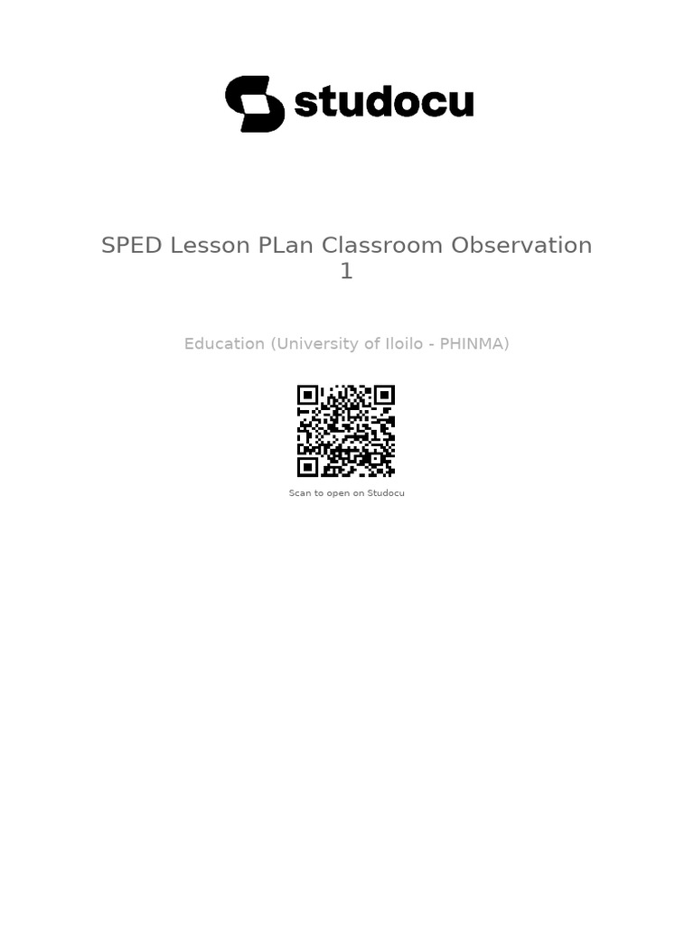 Sped Lesson Plan Classroom Observation 1 | PDF